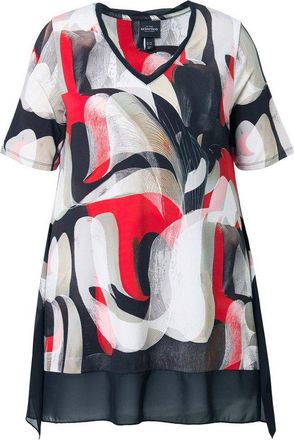 Ulla Popken T-Shirt Slinky-Shirt Chiffonsaum V-Ausschnitt Halbarm