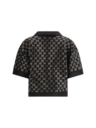 Gucci Womens Wool Lam&eacute; Tweed Top Black