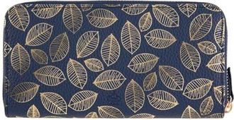 Draeger Grand Portefeuille Femme - Feuilles Dorées Bleu Marine - Polyuréthane - 18,5 x 2,5 x 10 cm - Nombreux Rangements - Idée Cadeau Élégante - Collection P