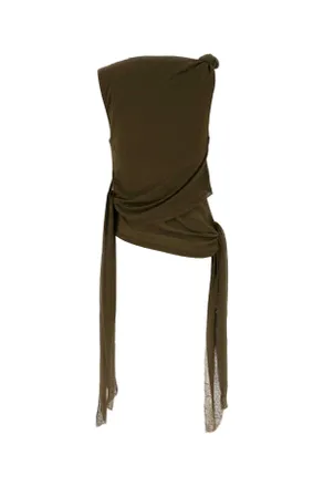 Ganni Womens Marl Mesh Tie Knot Tank Top Military Olive Maglie Sweater