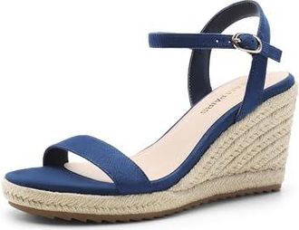Dream Pairs Sandales compensées espadrilles pour femme, sandales dété habillées à bout ouvert avec sangle de cheville réglable et semelle intérieure souple, bleu 