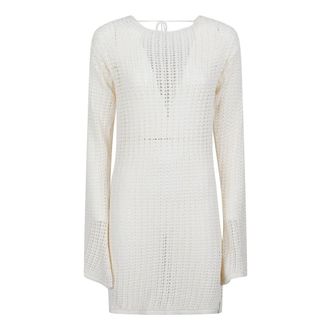 Hinnominate Kurzes Kleid mit Trompeten&auml;rmeln in durchbrochenem Strick - - Dresses - Damen - Wei&szlig; - M