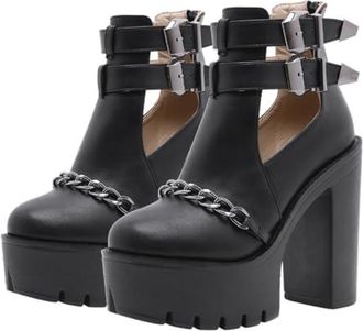 Beaupretty Talons Épaisses avec Chaîne Rivetée Semelle Antidérapante Bottines Femmes Mode Confortables et Résistantes à Eau Élégantes et Stables