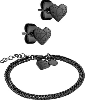 Liebeskind BERLIN Schmuck-Set - Filigranes Armband mit Broken-Heart-Ohrstecker - IP Schwarz - Panzerkette verstellbar bis 21 cm - wasserfest & hautfreundlich