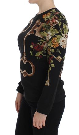Dolce & Gabbana Womens Black Key Floral Print Silk Blouse Top