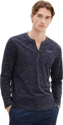 Tom Tailor Herren 1037745 Serafino Longsleeve mit kleinem Logo Print, 32450-sky Captain Blue Stripy Inject, S