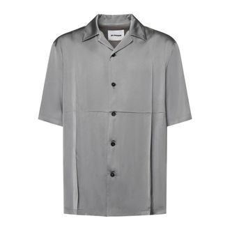 Jil Sander Homme, Chemises, Gris, Taille: XL Viscose Short Sleeve Shirt