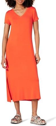 Amazon Essentials Robe mi-Longue en Jersey à Manches Courtes et col en V Femme, Orange Corail, XXL