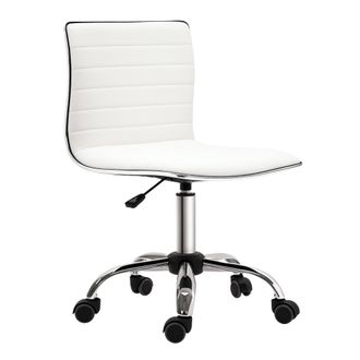 HOMCOM Homeoffice Stuhl Schreibtischstuhl aus Kunstleder Höhenverstellbar Drehstuhl bis 120 kg belastbar, Schminkstuhl für Arbeitszimmer, Schlafzimmer, Weiß