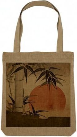 Fabulous Sac Shopping Tote Bag Aspect Lin - Estampe Japonaise Bamboo Lever de soleil Peinture Traditionel Classique - Sac de Courses Toile Epaisse 360g Beige N
