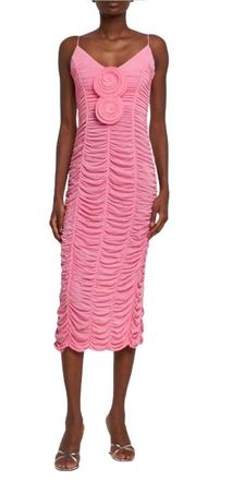 Magda Butrym Pink Ruched Mesh Midi Dress Size XS