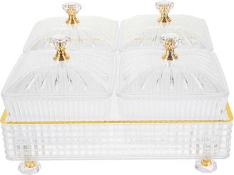 Happyyami Geteiltes Snacktablett mit 4 F&auml;chern Transparenter Servierteller aus Bruchsicherem Kunststoff Snackschale f&uuml;r Trockenfr&uuml;chte und S&uuml;&szlig;igkeiten Haushalts