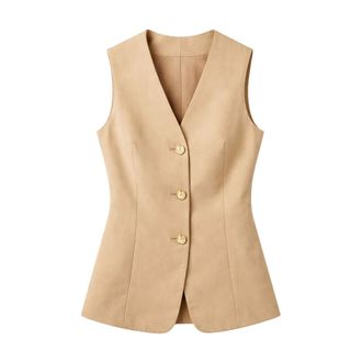Gaud&igrave; Femme, Vestes, Beige, Taille: 36 FR Veste Longue Boutonn&eacute;e &agrave; Col en V