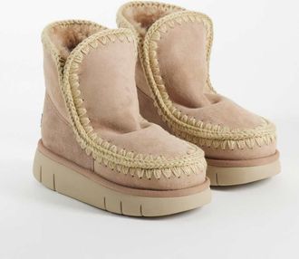 Mou Mou bottes Bounce en daim doubl&eacute;es en peau retourn&eacute;e &agrave; plateforme, taupe-Marron