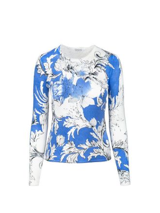 Passioni Strickpullover in blau mit wei&szlig;en Ornamenten