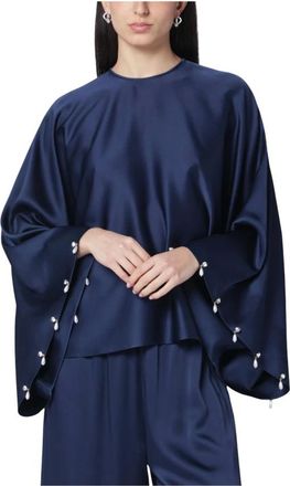 Stella McCartney Femme, Blouses et Chemises, Bleu, Taille: 36 FR Haut en satin orn&eacute; de fausses perles