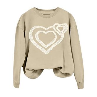 Generic T-shirt imprim&eacute; &agrave; manches longues et col rond pour femme pour la Saint-Valentin 2026, kaki, XXL