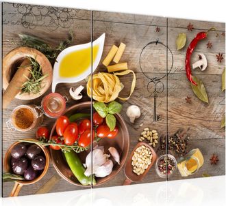 Runa Art Wandbilder K&uuml;che - Gew&uuml;rze Bild XXL Esszimmer K&uuml;chenbilder Braun Esszimmer 120 x 80 cm 3 Teilig 019231b