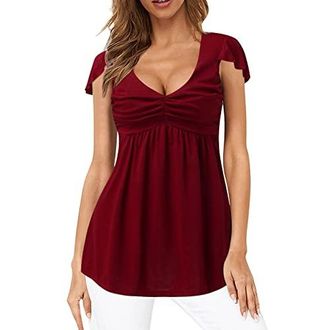 Janly T-shirts surdimensionn&eacute;s pour femmes T-shirt avec manches chemisiers col en V comme haut d&eacute;t&eacute; &eacute;l&eacute;gant aspect p&eacute;tale T-shirts personnalis&eacute;s T-shirt per