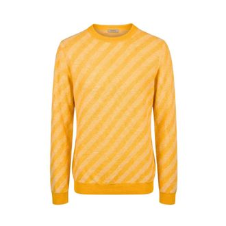 Malo Pull &agrave; col rond &agrave; rayures diagonales - Homme - Pulls - Jaune - Taille: 3XL