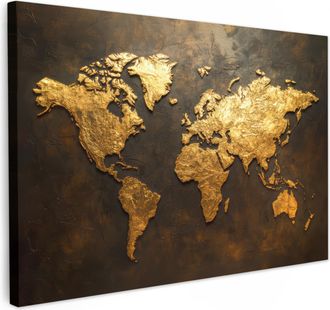 MuchoWow © Wandbilder Groß 120x80 cm XXL Wohnzimmer Wanddeko Schlafzimmer Zimmerdeko Wandgemälde Zimmer Deko auf Wand Dekoration Wall Art Weltkarte - Gold - Ro