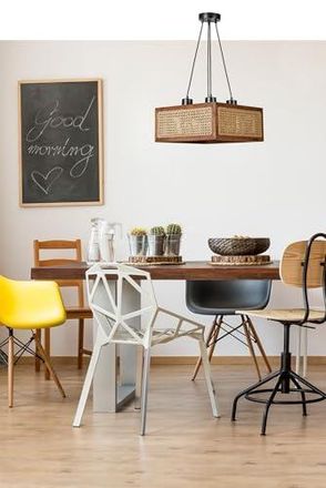 Opviq Elegant Chandelier with FIR Wood Body & Natural Rattan Cap, Adjustable Height 70 cm, 41 cm Diameter | E27 Socket, Max 40W | Stylish Walnut & Rattan De