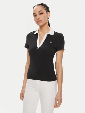 Tommy Jeans Poloshirt Contrast DW0DW17225 Schwarz Slim Fit
