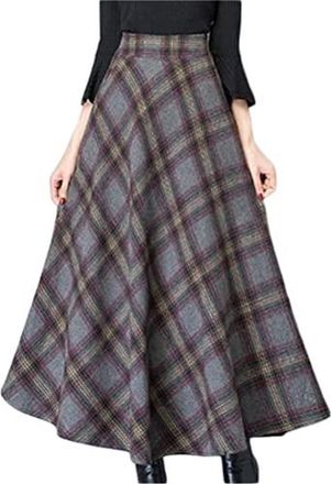 Minetom Jupe Longue Femme Carreaux Vintage Taille Haute Classique Epais Souple pour Hiver Automne Plaid Maxi Jupe Tartan Jupe Longues A Gris Foncé XXL