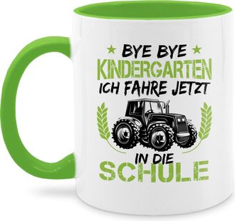 Shirtracer Tasse Tassen 325ml - Einschulung Geschenk Schulanfang - Bye Bye Kindergarten ich fahre jetzt in die Schule Traktor Schwarz Grün - 325 ml - Hellgrün - 