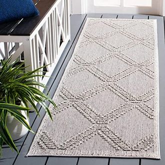 Safavieh Geometrisch Teppich für Wohnzimmer, Esszimmer, Schlafzimmer - Global, Kurzer Flor, Grau und Hellgrau, 66 X 183 cm