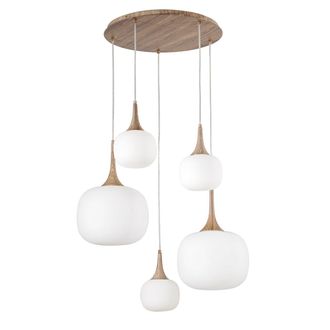 Luce-Ambiente-Design Jaipur Suspension in Wood-Colored Metal and Five White Glass Diffusers