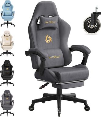 Woltu Gaming Stuhl ergonomisch, mit Verstellbarer R&uuml;ckenlehne, B&uuml;rostuhl drehbar mit Armlehenen, Fu&szlig;st&uuml;tze, Lendenst&uuml;tze, Kopfst&uuml;tze,Grau