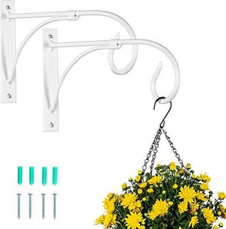 Nuptio 2 Pi&egrave;ces Support Panier Suspendu Blanc, Crochets Suspension Murale, Plantes Suspendues, Jardin, Ext&eacute;rieur pour Pots Fleurs Lanternes Mangeoires