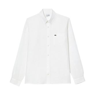 Lacoste Homme, Chemises, Blanc, Taille: L Chemise blanche en lin avec logo crocodile
