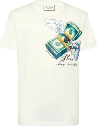 Philipp Plein Homme, Tops, Beige, Taille: 4XL T-Shirt Col Rond Ss Money