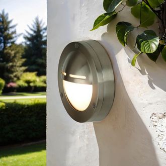 Licht-Erlebnisse Wandleuchte in Nickel Echt-Messing IP64 Maritim rund klein AGIA Au&szlig;enleuchte Schiffslampe Haus