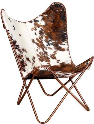 vidaXL Chaise Papillon Marron et Blanc Cuir de Vache, Fauteuil, Chaise Longue, Chaise Papillon en Cuir, fauteuils, chaises Longues