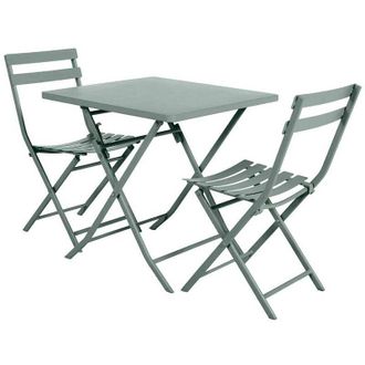 Hesperide Hesperide - Salon de jardin carr&eacute; en m&eacute;tal Greensboro 70 x 70 cm Olive avec 2 chaise - Hesp&eacute;ride