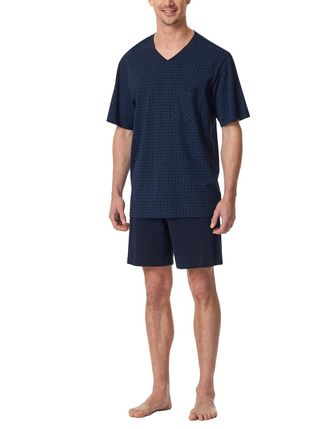Schiesser Herren Schlafanzug Kurz V-Ausschnitt - Nightwear Pyjamaset, Nachtblau_182193, 60 EU