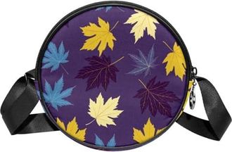 Generic Petit sac &agrave; bandouli&egrave;re Circle pour femme, motif feuille dart, sac &agrave; dos &agrave; bandouli&egrave;re avec fermeture &eacute;clair, bretelles r&eacute;glables, sac &agrave; main rond d&eacute;c
