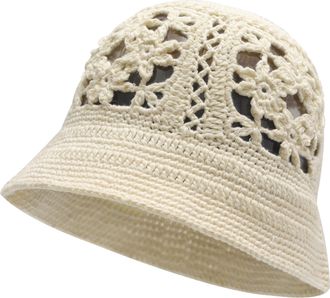 ZLYC Damen Sommer Baumwolle Handgemachte Stricken Fishermütze(Floral Beige),Einheitsgröße