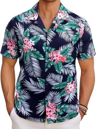 Coofandy Chemise Homme Manches Courtes Funky Chemise Hawaienne Coupe-Régulière Aloha Imprimé Plage Casual Hawaii Chemise Fleurs B 3XL