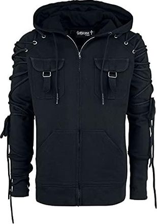 Gothicana by EMP Homme Veste &agrave; capuche noire avec cordon de serrage XXL