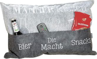 Gilde Kissen Männer Aufbewahrungstaschen Bier Die Macht Snacks grau 40x60 cm
