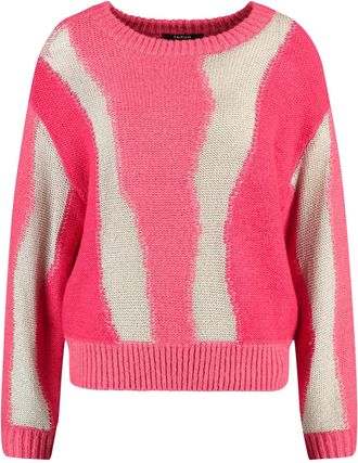 Taifun Damen Pullover mit Farbmuster Langarm, Ärmelbündchen, überschnittene Schultern Gemustert Cherry Red Gemustert 38