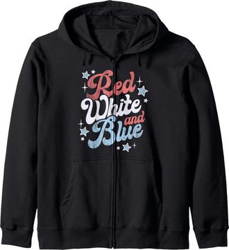 Trendy Apparel 4th of July Red White & Blue Sparkling Stars Kapuzenjacke