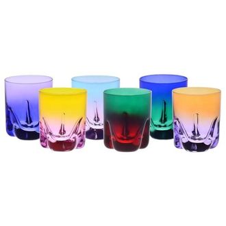 Krosno Verres &agrave; Whisky, Boissons et Cocktails 250 ml - Lot de 6 pi&egrave;ces en 6 couleurs uniques - Collection Aurora - Cristal Sans Plomb - Verre Peint &agrave; la Main