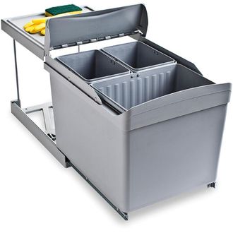 Emuca Recyclingbeh&auml;lter Rycling zur Bodenmontage und automatischen Entnahme in der K&uuml;chenzeile, 1x16 Liter 2x7.5 Liter, Kunststoff, grau - Emuca