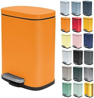 Spirella Poubelle de Salle de Bain &agrave; P&eacute;dale AKIRA - Acier Inoxydable Haut de Gamme - Fermeture Silencieuse Easy-Close - Orange Mat - 5L