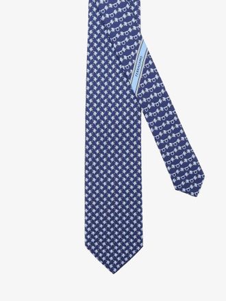 Ferragamo Mens Silk Tie Cyrus Blue Ties & Bow